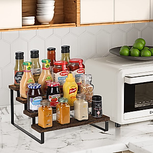 YINMIT Wooden Display Riser Stand, Tiered Perfume and Cologne Organizer Stand, 4 Tier Spice Rack Organizer, Rustic Display Shelf for Candles (4 Tier)