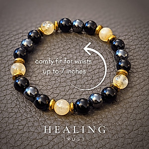 Citrine Crystal Hematite Feng Shui Black Obsidian Wealth Bracelet. Citrine Crystal Beaded Bracelets for Women and Men. 100% Wealth Generator and Lucky Money Attraction, Prosperity, Goals