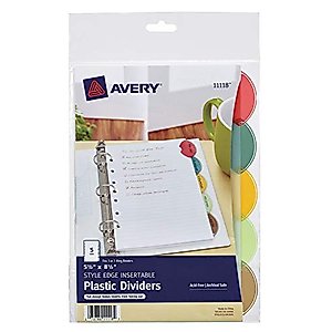 Avery Style Edge Insertable Plastic Dividers, 5.5 x 8.5 Inches, 5-Tab Set, 1 Set (11118)