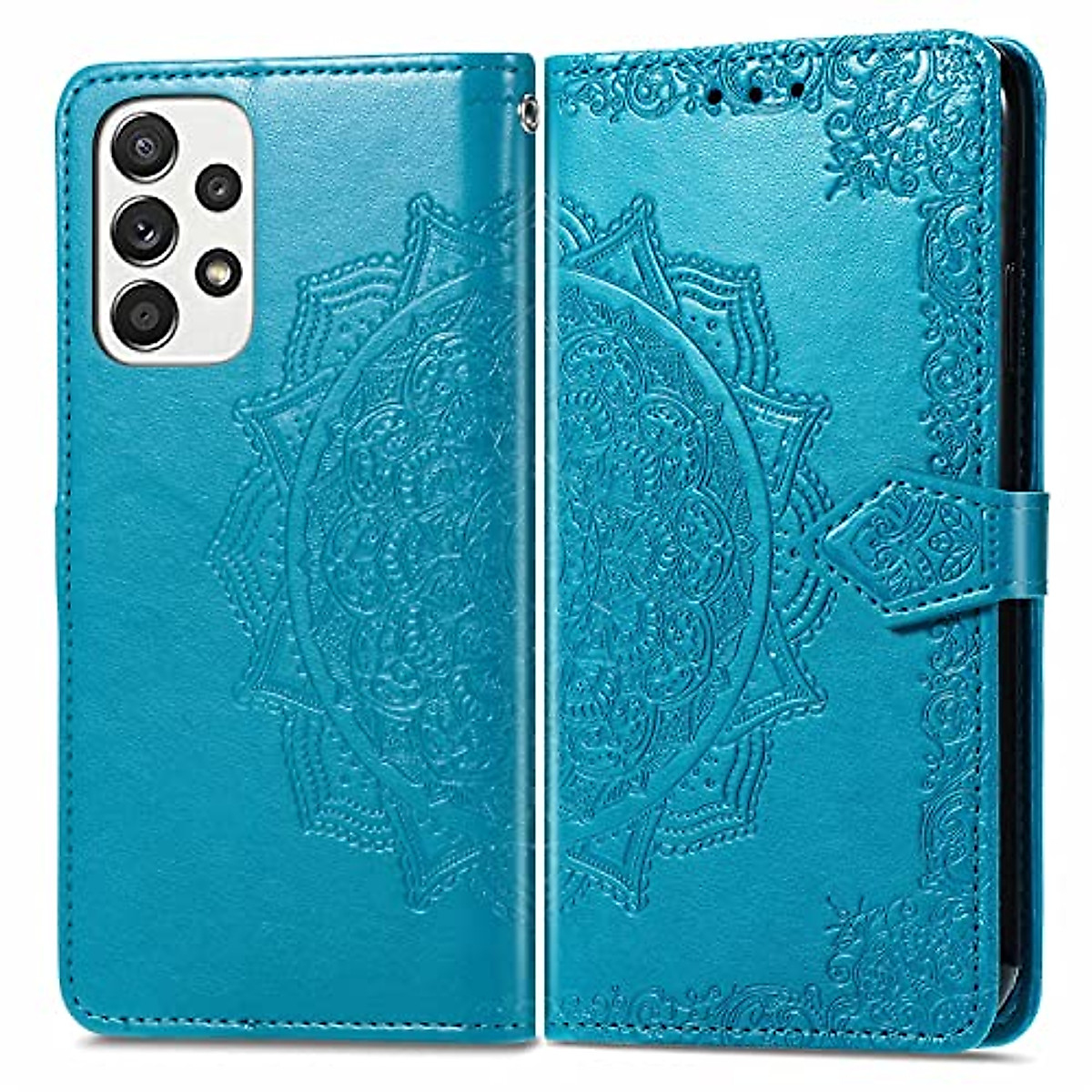 for Samsung A53 5G Wallet Case, Samsung Galaxy A53 5G Case Wallet, [Flower Embossed] PU Leather Magnetic Flip Phone Case Cover with Card Holder Stand for Samsung Galaxy A53 5G / A53 (Blue)