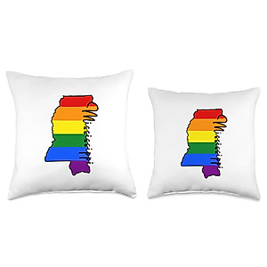 Mississippi Map USA State Rainbow Pride Flag Mississippi Map USA State Rainbow Flag Pride Month Throw Pillow, 16x16, Multicolor