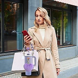 Stanley Tumbler Cup Accessories Set for 20oz 30oz 40oz With Stanley Siliocne Straw Cover，Water Bottle Handle Strap，Stanley Charms，Tumbler Siliocne Cup Boot (Purple)
