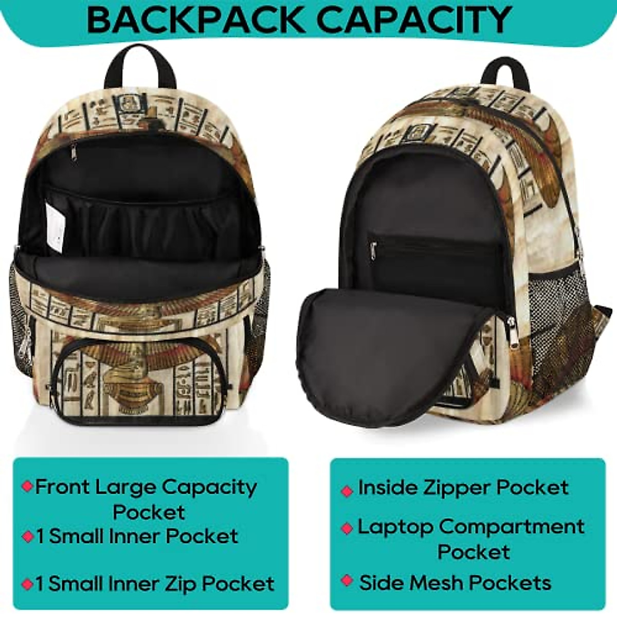 TropicalLife Ancient Egypt Egyptian School Backpack for Men Women, Laptop Backpack Bookbag for Students College Business Travel with Chest Strap 16.7 Inch