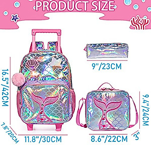ZBAOGTW Mermaid Rolling Backpack for Girls Kids Backpack with Wheels for Elementary Kindergarten Girls Wheeled Backpack Carry on Luggage for School Travel