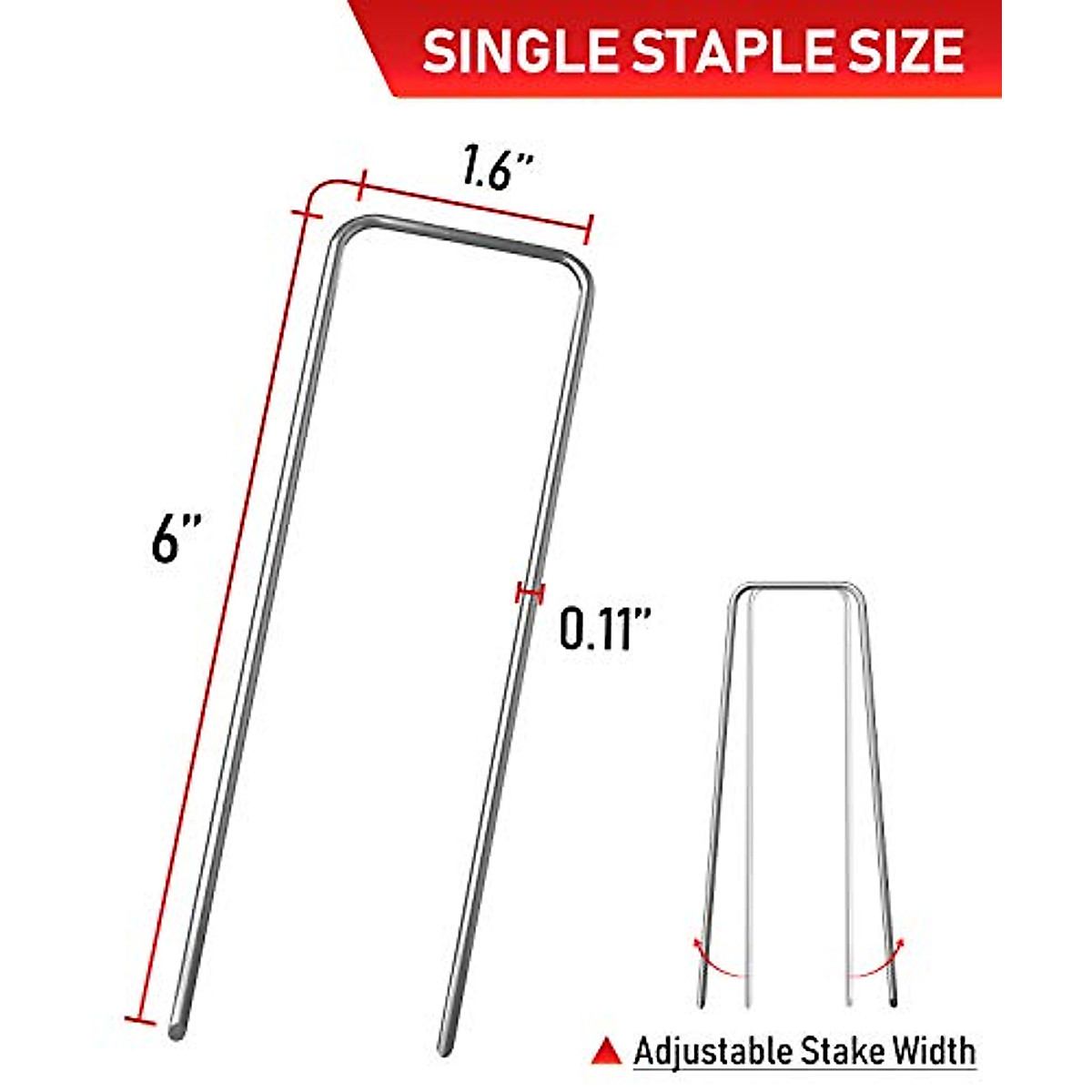 Decorlife 100-Pack Landscape Staples, 6-Inch 11 Gauge Galvanized Garden Staples with Sharp Ends, Anti-Rust & Heavy-Duty, Ideal for Anchoring Weed Barrier Fabric, Irrigation Line