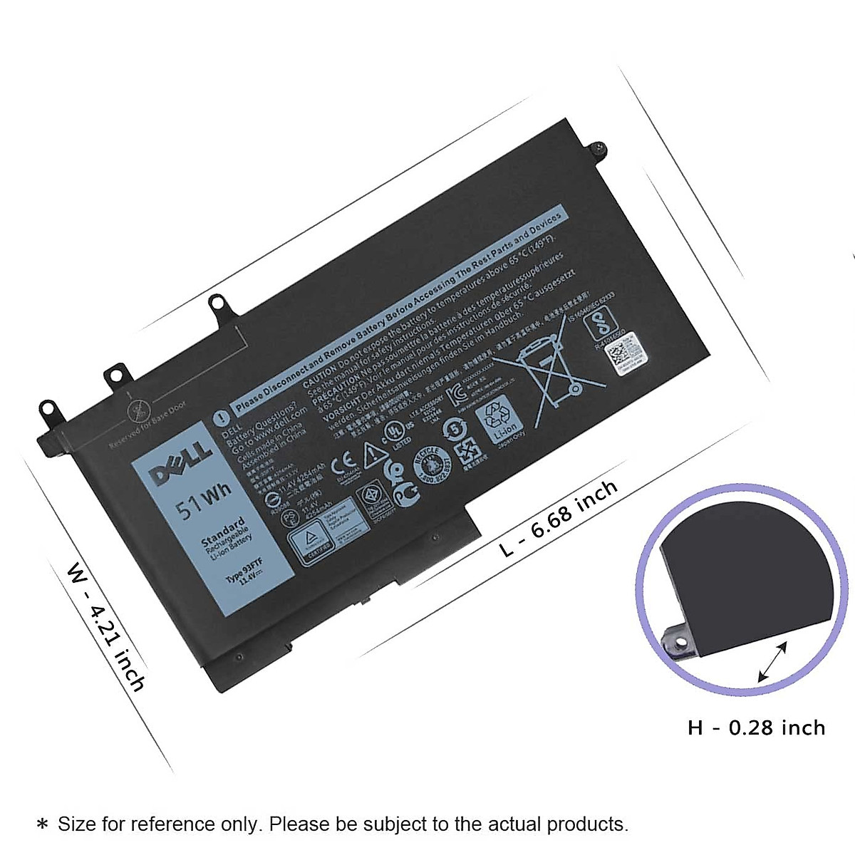 DELL 93FTF Laptop Battery for Dell Latitude 5280 5480 5580 5590 5490 5288 5290 5290 5488 5495 E5480 E5580 E5590 Dell Precision 15 3520 3530 93FTF D4CMT DJWGP DV9NT FPT1C GD1JP 0DJWGP 4YFVG 11.4V 51Wh
