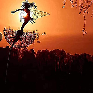 BDRKCC Fairies Dandelions Garden Art Sculpture Dance Yard Decorations Stainless Steel Garden Fairy Ornaments Garden Dandelion for Outdoor Decoration Metal