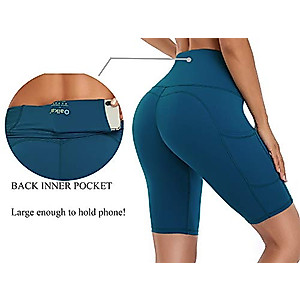 Oalka Women's Short Yoga Side Pockets High Waist Workout Running Shorts Teal L