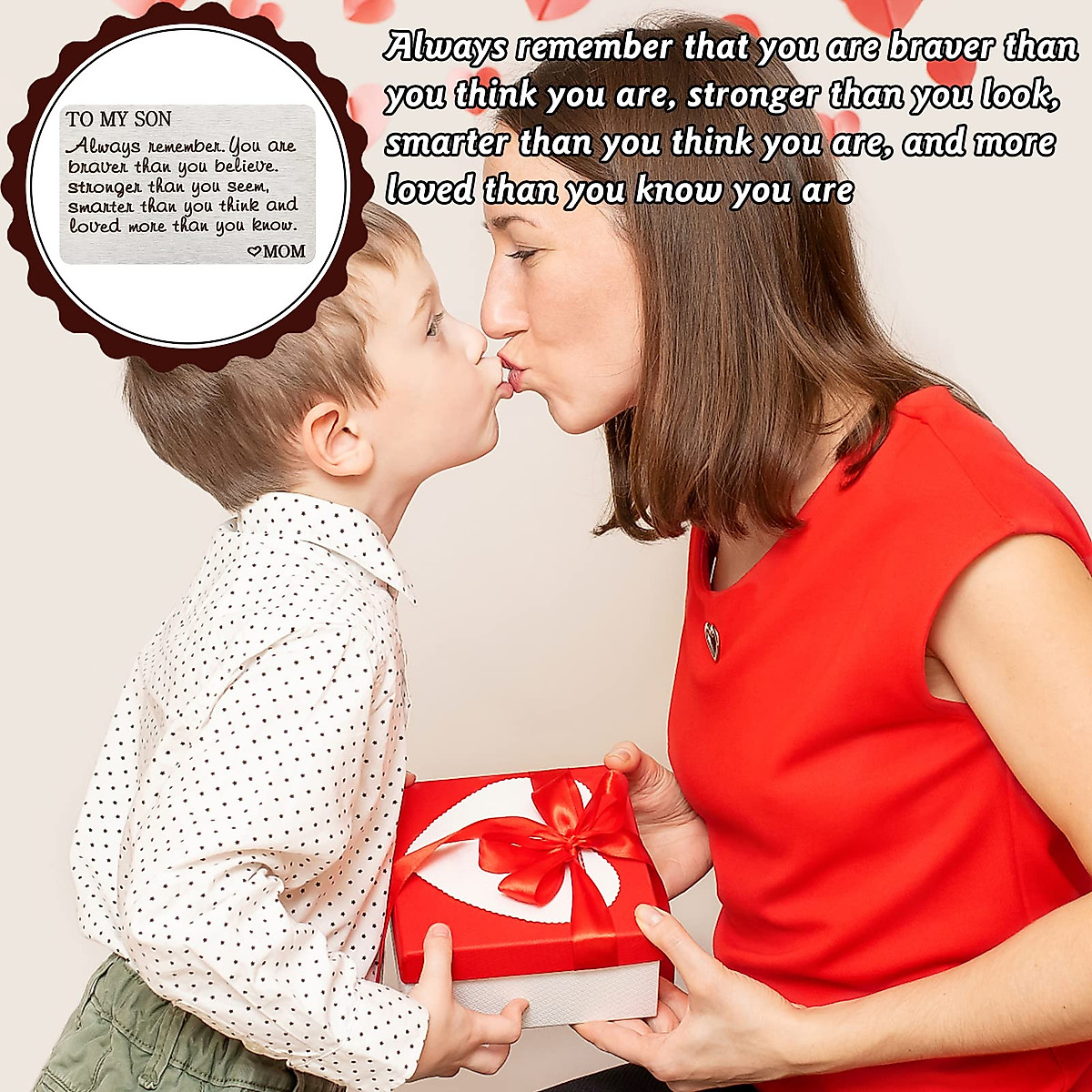 PLwelth Son Engraved Wallet Card from Mom Stainless Steel Men Boys Teen Inspirational Message Wallet Insert Card Son Gift Birthday Graduation Christmas Coming of Age Gift