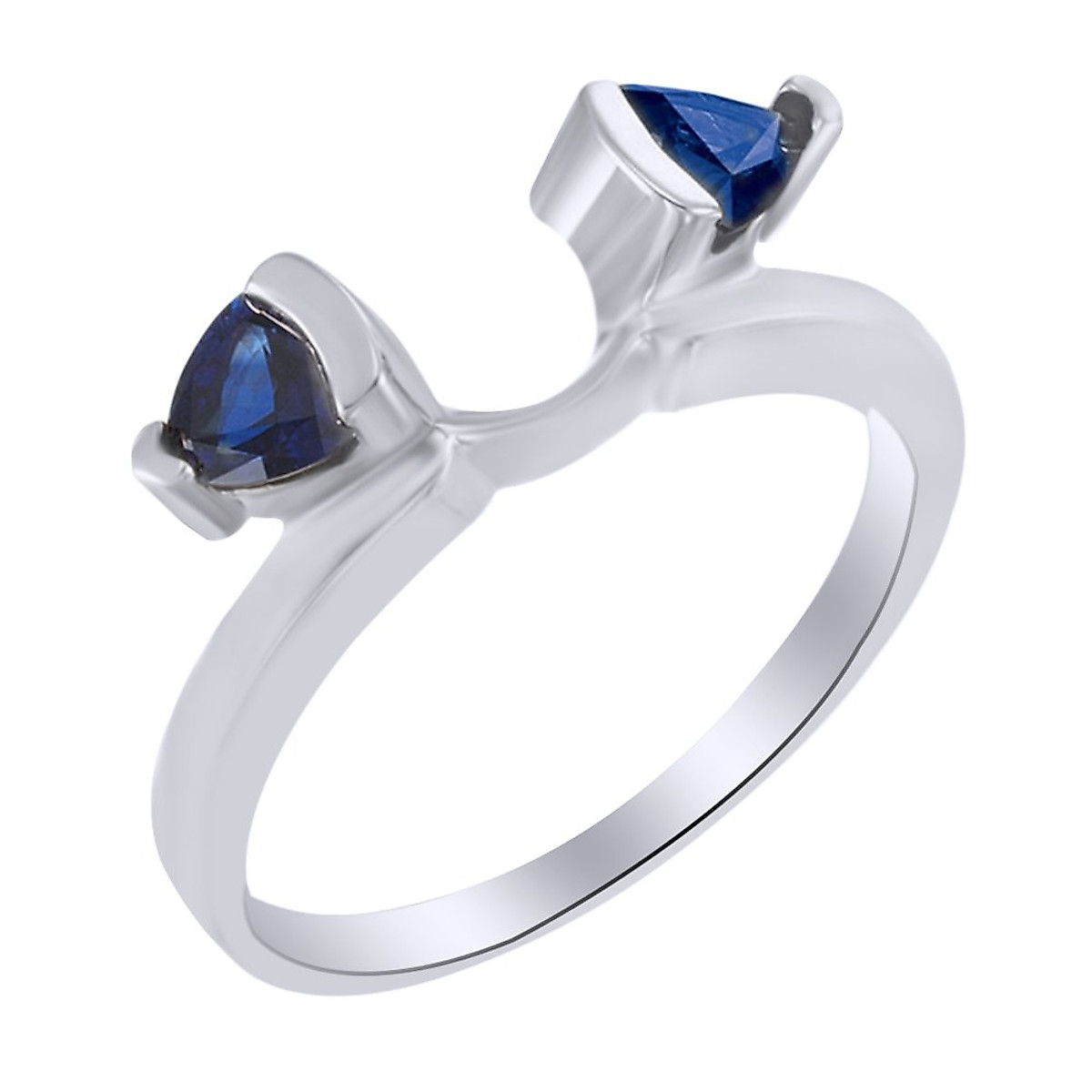 AFFY Triangle Shape Simulated Blue Sapphire Wrap Enhancer Guard Ring in 14k White Gold Ring Size-6