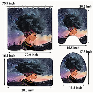 African American Shower Curtains for Bathroom, Black Girl Bathroom Sets with Shower Curtain and Rugs and Accessories, 4PCS Bathroom Decor Sets (Purple)