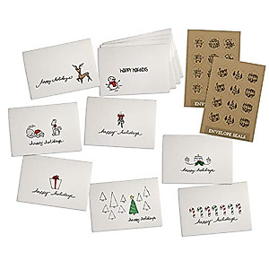 Happy Holidays Greeting Card / Gift Tag Collection - 24 Cards with Envelopes with Kraft Seals