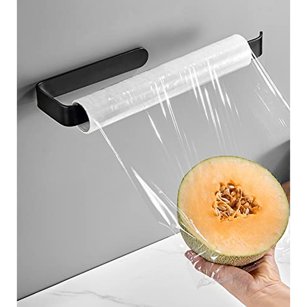 CHAUNCEY HOME Adhesive Paper Towel Holder Under Cabinet Countertop, 1 Pack, Matte Black, Self-Adhesive Hanging Paper Towels Rolls Holder for Bathroom Kitchen Essentials