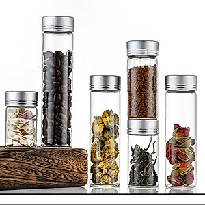 Oidium Single Dose Coffee Bean Storage - 2oz Glass Jars with Lids, Portable Spice Container, Dosing Glass Vials With Screw Caps (4-Pcs)
