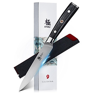 KYOKU 5" Kitchen Utility Knife, Samurai Series Chef Knife with Pakkawood Handle & Mosaic Pin, Japanese High Carbon Steel Knife, Full Tang Kitchen Knife for Vegetable Fruit Herb with Sheath and Case