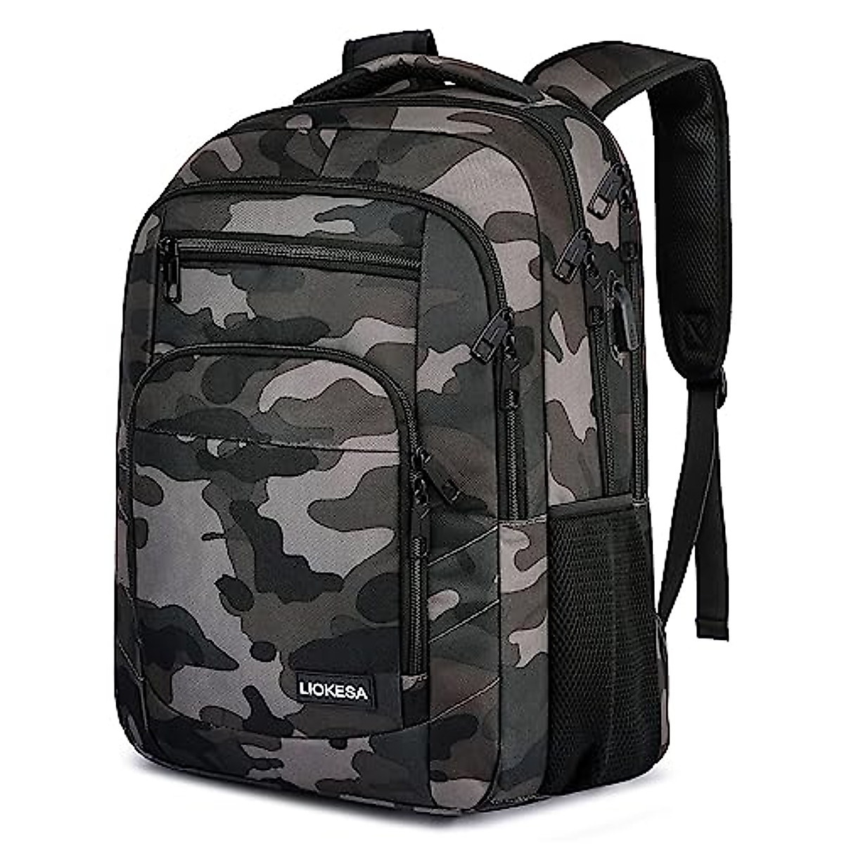 Liokesa Laptop Backpack for Men, Large School Backpack for Teens, Business Slim Laptop Backpack with USB Charging Port, 15.6 Inch Anti Theft Water Resistant College Bookbag Computer Bag Daypack, Camo
