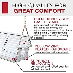 Amish Casual Heavy Duty 800 Lb Roll Back Treated Porch Swing with Hanging Chains (5 Foot, Semi-Solid White Stain)