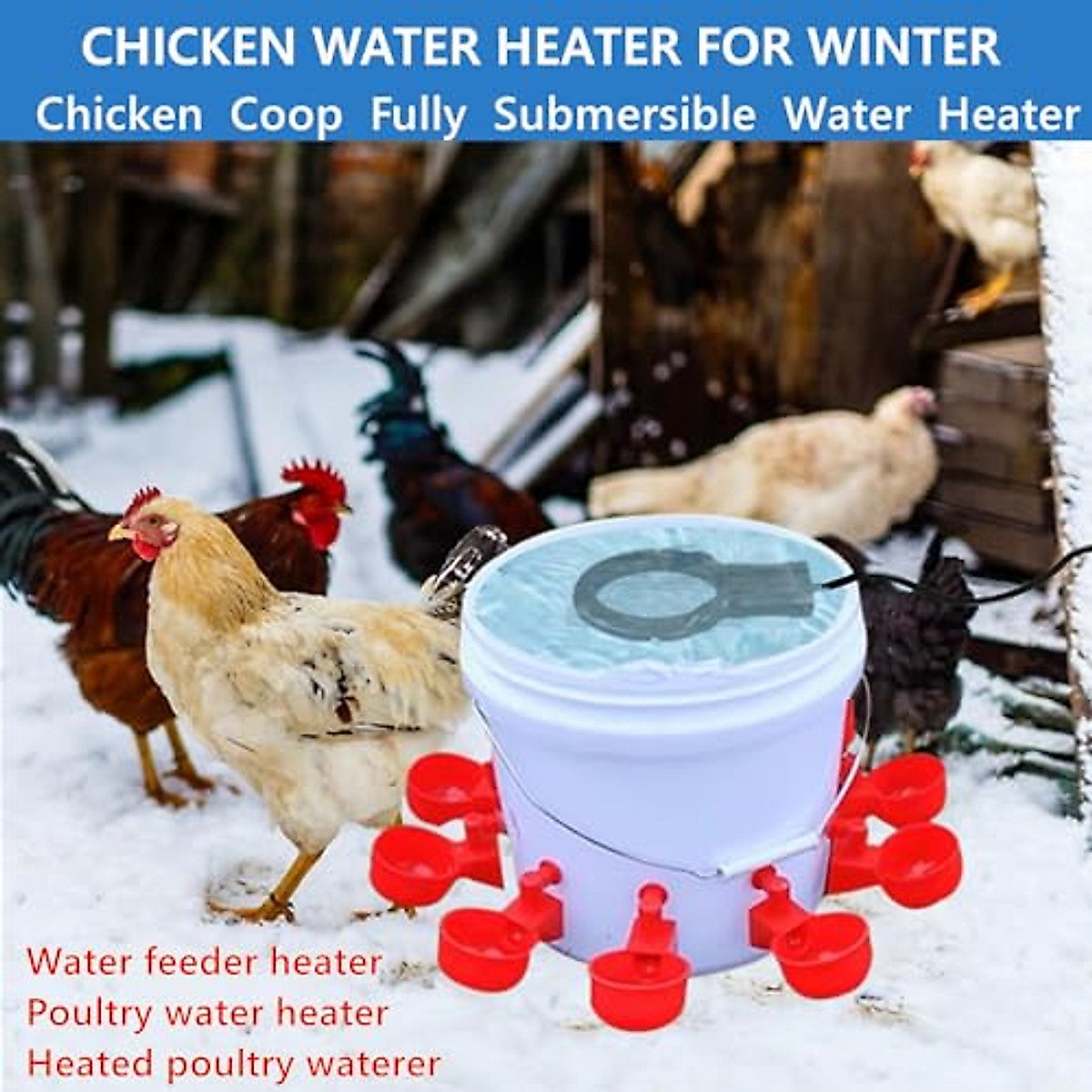 KNEOYR 250W De-icer Submergible Bird Bath Heater Aluminum Cast for Livestock Poultry Horses, Cows, Birds, Wildlife Drinking Indoor Outdoors in Winter with 10 Foot Cord Birdbath Water Heater