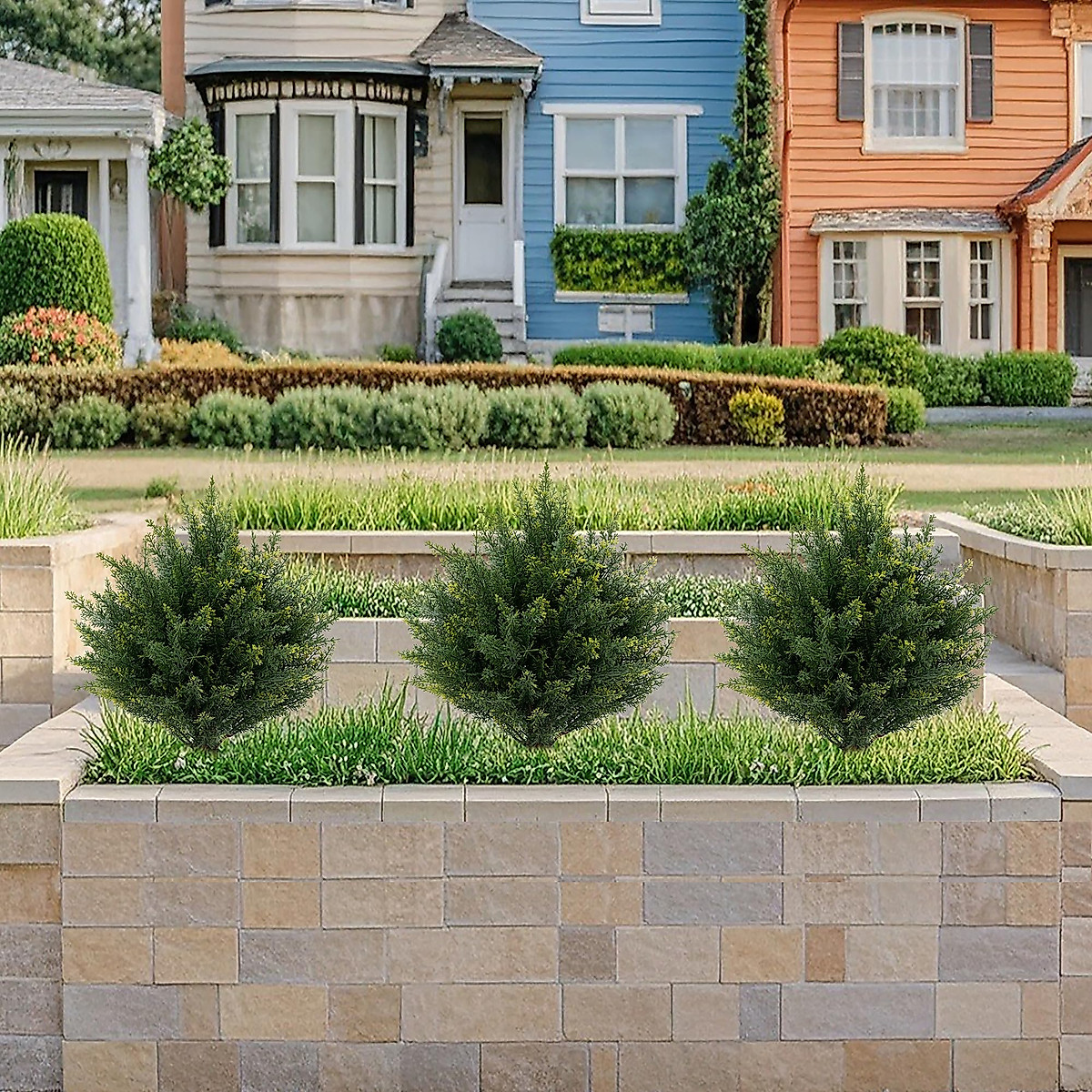 Kissilk Artificial Cedar Topiary Artificial Cedar Tree Artificial Cedar Shrub UV-Proof Leaves Bushes Potted Plants for Home Office Outdoor and Indoor Decor- 16 Inch (16)