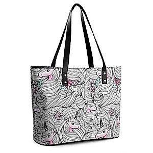 Womens Handbag Unicorn Pattern Leather Tote Bag Top Handle Satchel Bags For Lady