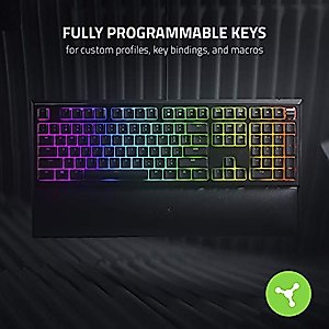 Razer Ornata V2 Gaming Keyboard: Hybrid Mechanical Key Switches - Customizable Chroma RGB Lighting - Individually Backlit Keys - Detachable Plush Wrist Rest - Programmable Macros