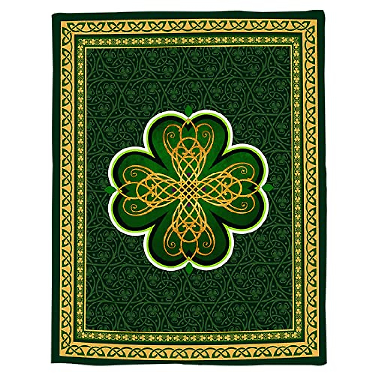 St.Patrick's Day Blanket Flannel Fleece Throw,Four-Leaf Clover Texture Light Weight Soft Cozy Warm Bedroom Throw Blankets 39x49 Inch