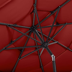 Pure Garden 10 ft Patio Umbrella - 3-Tiered Sunshade with Push Button Tilt and Easy-Open Crank - Outdoor Umbrella for Deck, Yard, or Pool (Red)