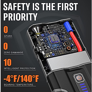 ASPERX AX2500 Car Jump Starter, 2500A Peak Battery Starter for 10L Gas or 7.3L Diesel Engines, 12V Auto Battery Booster, Lithium Jump Box with USB QC3.0, Jump Pack with Built-in LED Light