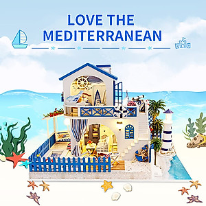 Yuzhen DIY Miniature Dollhouse Kit with Furniture and LED Lights, Modern Wooden Villa Model Includes Dustcover and Music Box, Creative Gift for Adults and Kids