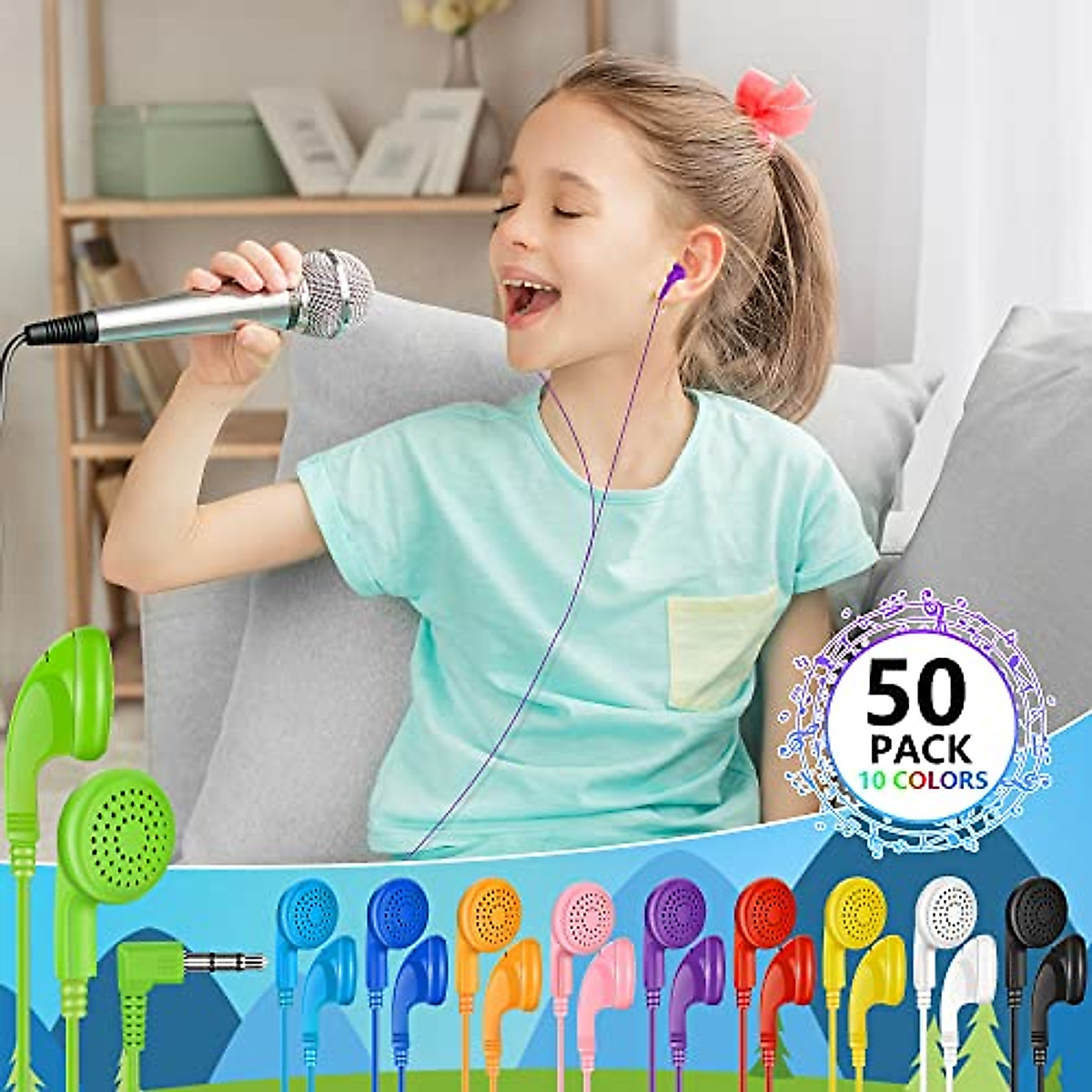 ZXQZYM Bulk Earbuds Headphones 50 Packs for Classroom Kids,Wholesale Multi Colored Earphones Earbuds Headphones Bulk Individually Bagged for Students School Library Museums Hospitals Hotels