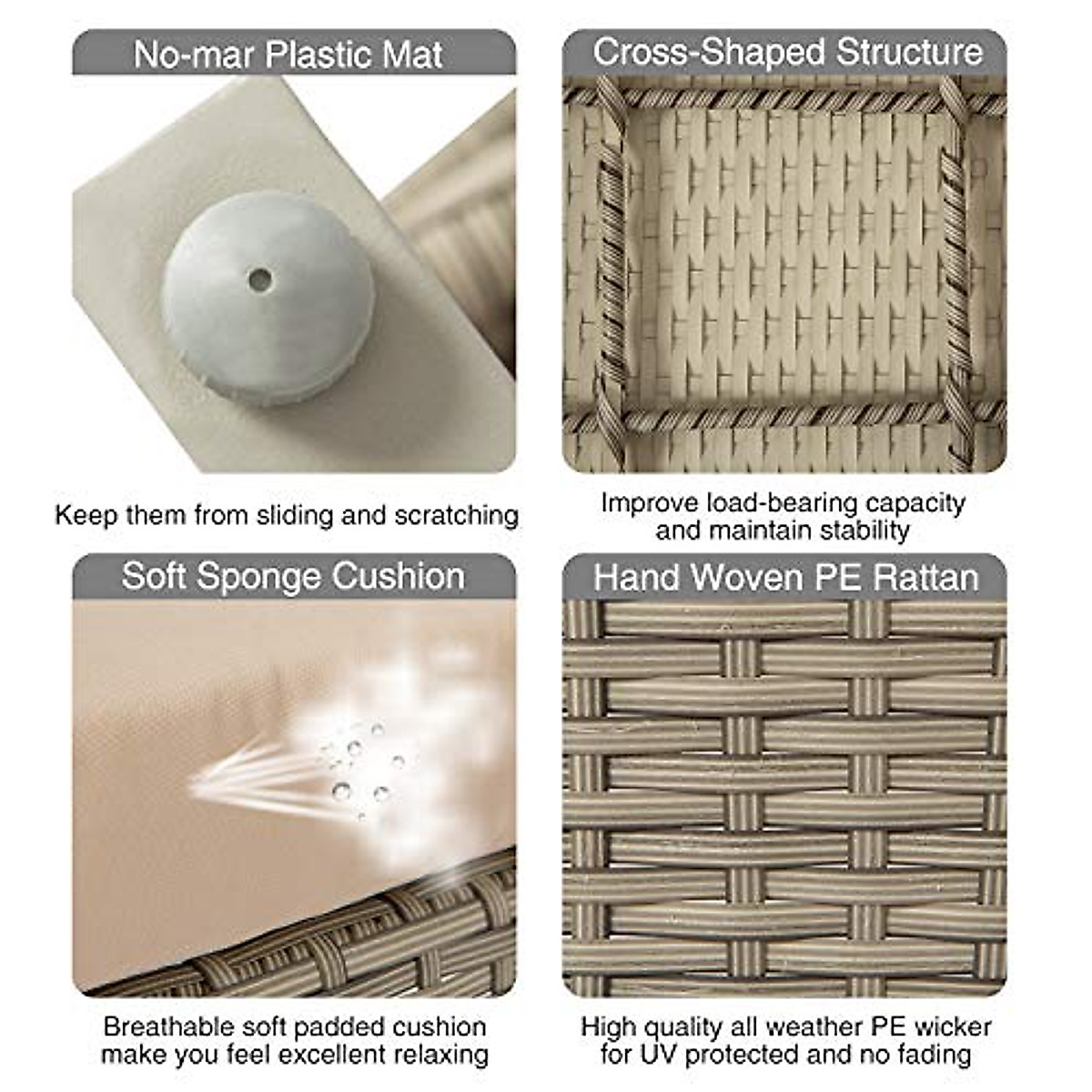 Aoxun 3 Pieces Patio Set Wicker Bistro Table Set, Outdoor Patio Furniture Conversation, Two Rattan Chairs with Glass Coffee Table for Terraces Poolsides and Cafes,Gray Beige