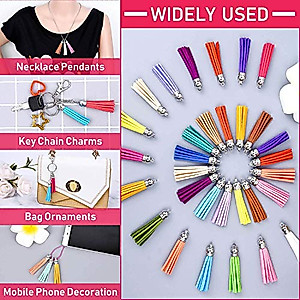 Tassels Charms for Jewelry Making, Paxcoo 120Pcs Keychain Tassels Bulk for Crafts, Leather Key Chain Tassel Charms for Jewelry Making, Resin Epoxy, Acrylic Blanks Keychains, Bracelets (2 1/8 inch)