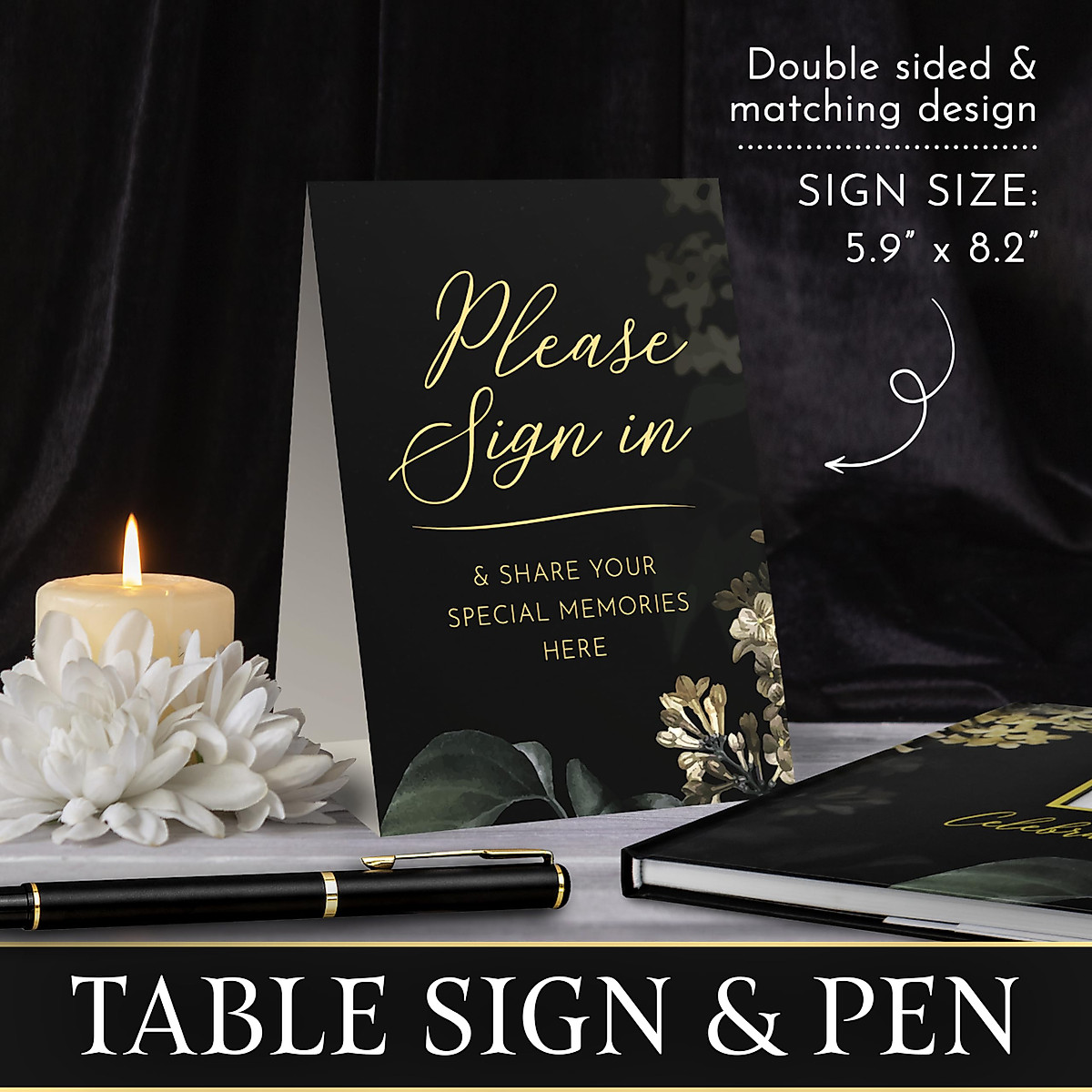 Elegant Black Funeral Guest Book, 10 x 8 Inches 120 Pages Guest Book for Funeral, 360 Entries Guest Book for Funeral and Memory, Memorial Service Guest Book with Pen and Sign, Memorial Guest Book