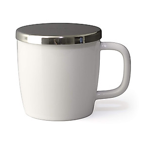 FORLIFE Dew Glossy Finish Brew-In-Mug with Basket Infuser &"Mirror" Stainless Lid 11 oz. (White)