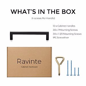 Ravinte 10 Pack Solid Kitchen Cabinet Handles Matte Black Cabinet Pulls Slim Drawer Pulls with 5 Inch Hole Center Square Bar Kitchen Cabinet Hardware