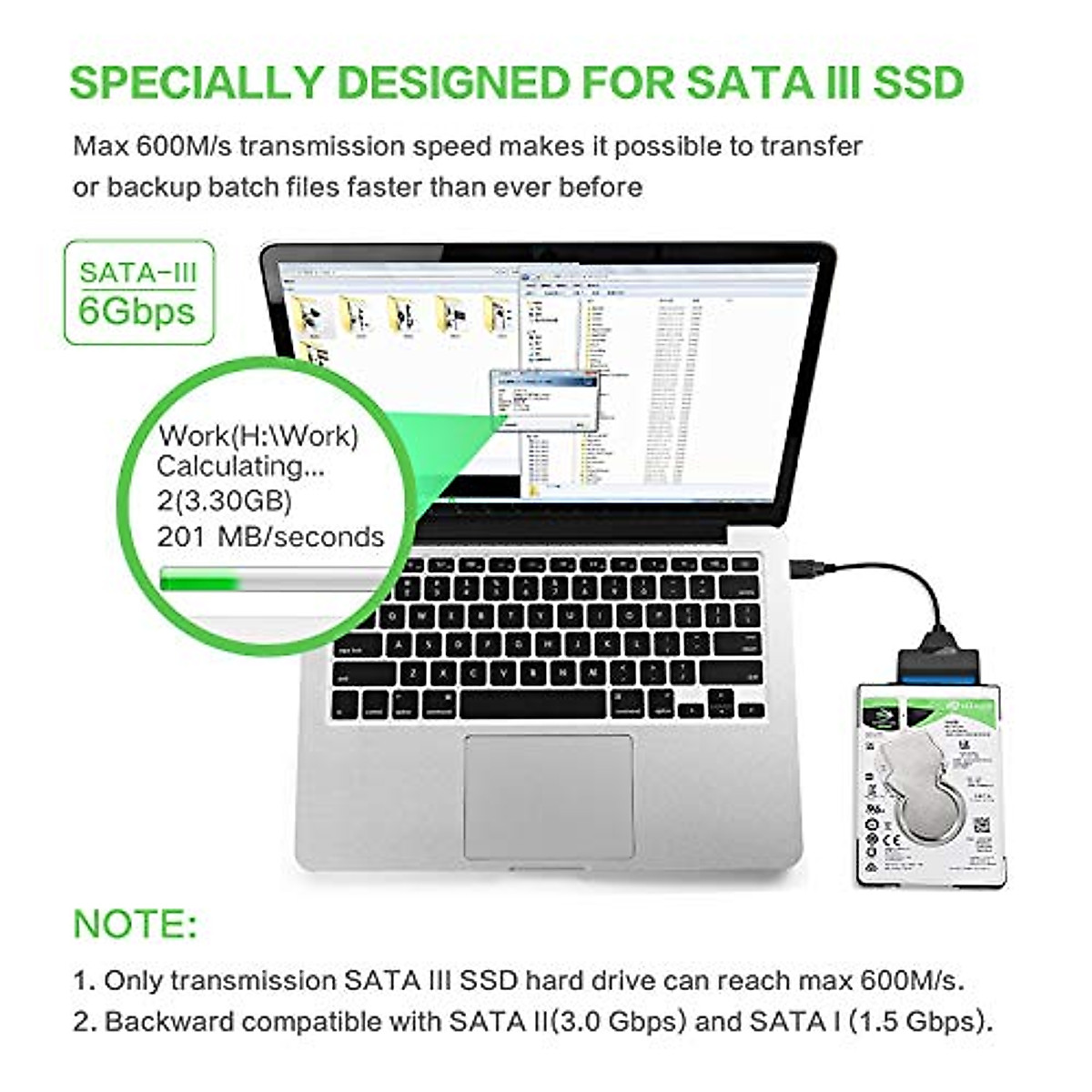 ULXUUUN SATA to USB Cable, USB 3.0 to SATA III Hard Drive Adapter Compatible for 2.5-Inch HDD & SSD, Support UASP