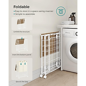 SONGMICS Laundry Hamper, 110L Laundry Basket with Lid, Clothes Hamper with Wheels, Collapsible Removable Liner Bag, Iron-Made Laundry Sorter, Natural Beige and Cream White ULCB211N01