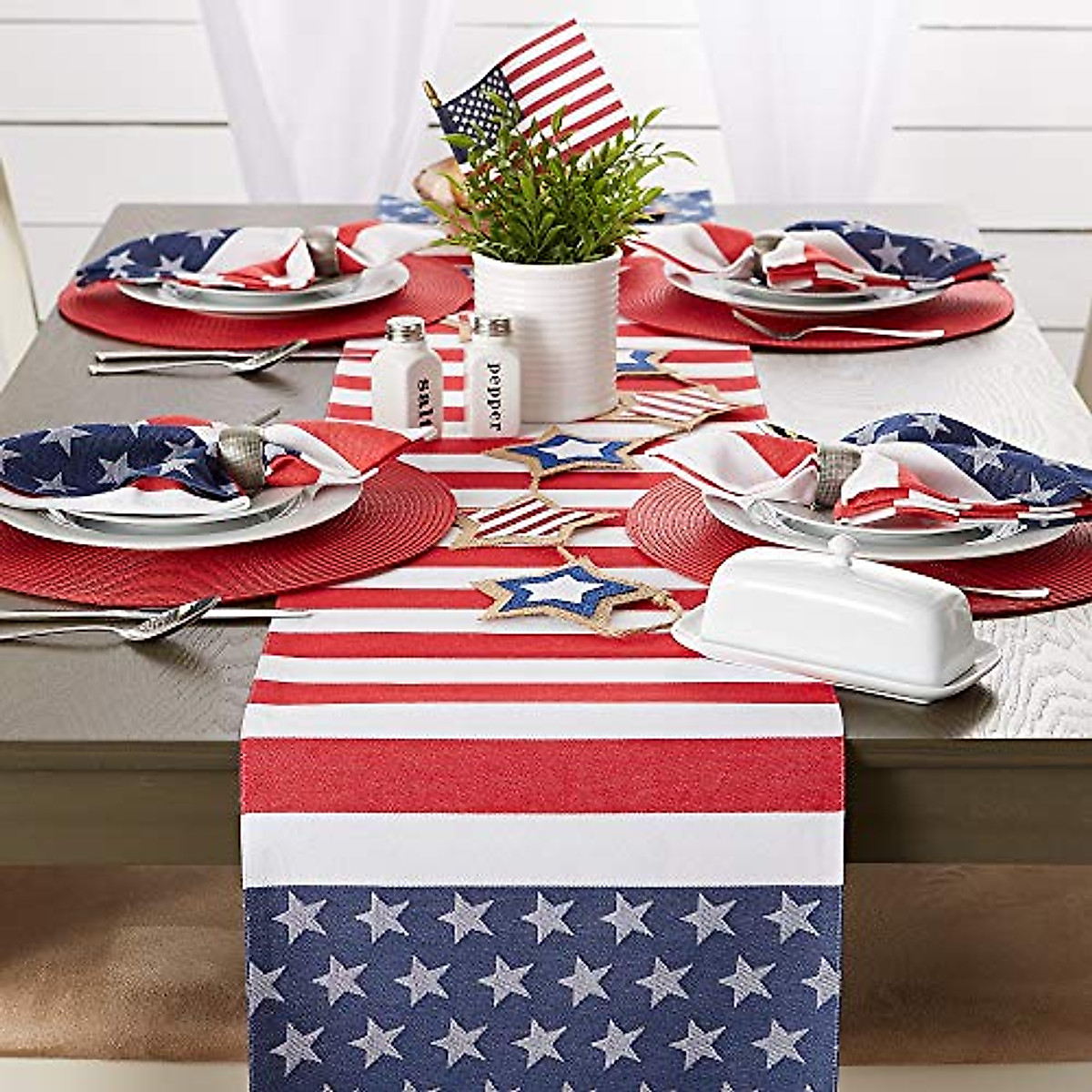 DII Classic Woven Tabletop Collection, Indoor/Outdoor Placemat Set, Round, 15" Diameter, Tango Red, 6 Piece