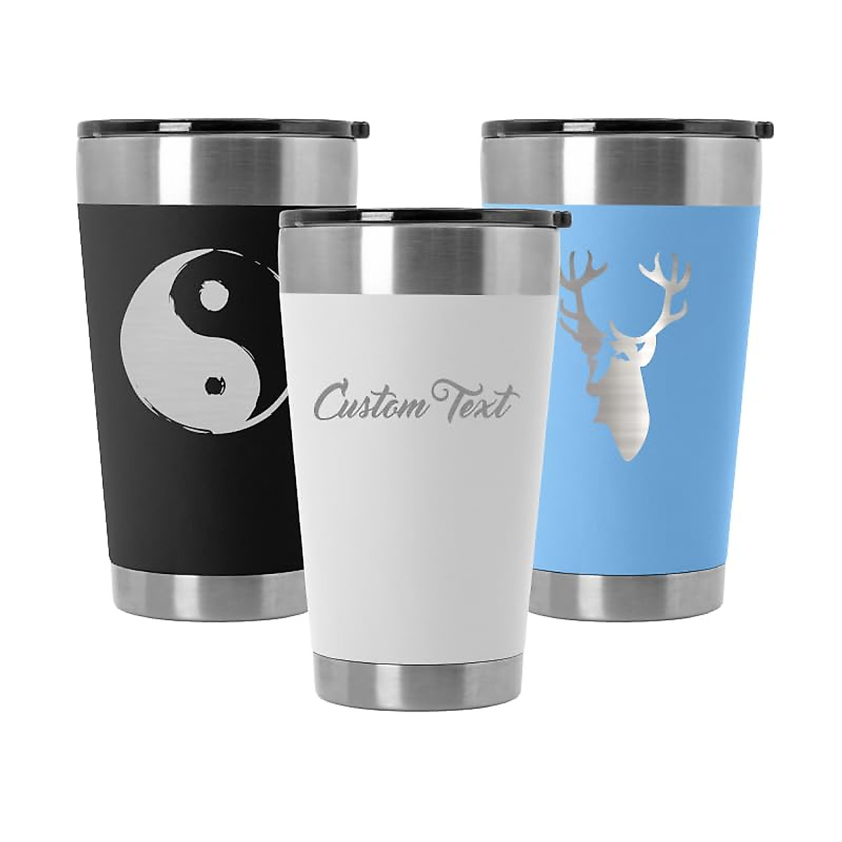 Tempercraft 16 oz Vacuum Insulated Tumbler | Custom Laser Engraved Options | Stainless Steel, Double-Walled Travel Mug (White - Custom)