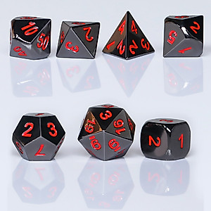 Frienda Zinc Alloy Metal Polyhedral 7-die Dice Set Compatible with Dungeons and Dragons RPG Dice Gaming Math Teaching, D20, D12, 2 Pieces D10 (00-90 and 0-9), D8, D6 and D4 (Black and Red)