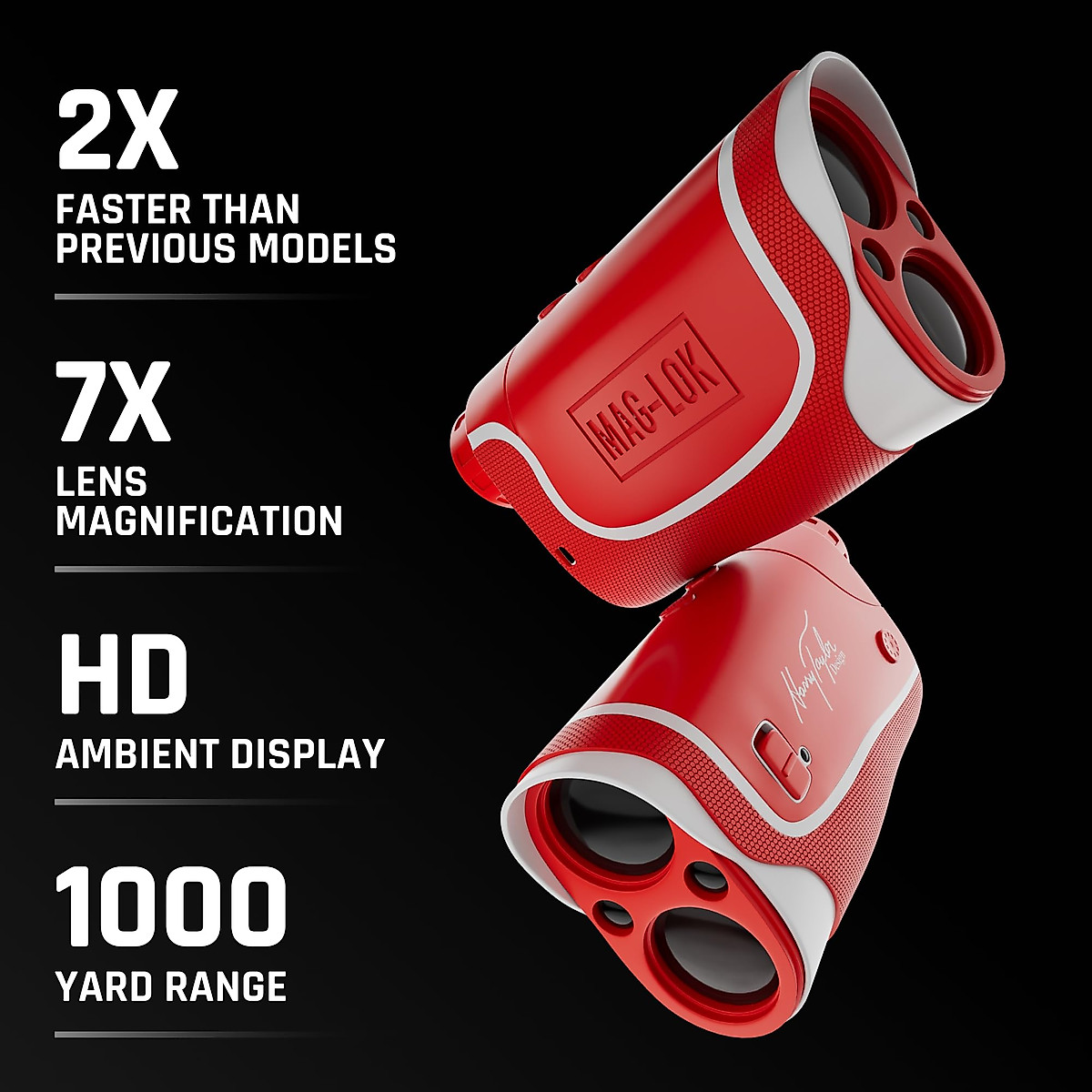 Harry Taylor Red Series Laser Rangefinder - 1000 Yard Range | Clearview 7X LCD | 'Flag-Lok' Vibration | Slope ON/Off | 'Mag-Lok' Magnetic Mount | Rechargeable - Red Edition