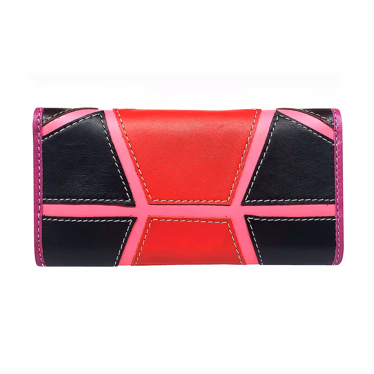 Leather Book® RFID LW-1807 Love Angles Ladies Clutch | 7” wide and Slim Ladies Wallet | 6 Card Slots | 3 card window | Three slides pockets | Malty Color Real Leather