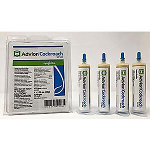 Syngenta Advion Cockroach Gel Bait - 1 Box (4 X 30 Gr.Syringes) & advion 383920 4 Tubes and 4 Plungers Cockroach German Roach Pest Control Inse, Brown