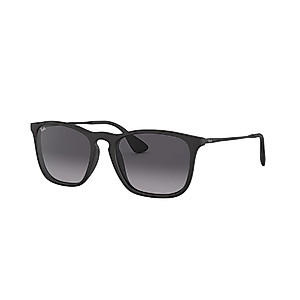 Ray-Ban RB4187 Chris Square Sunglasses, Rubber Black/Light Grey Gradient Dark Grey, 54 mm