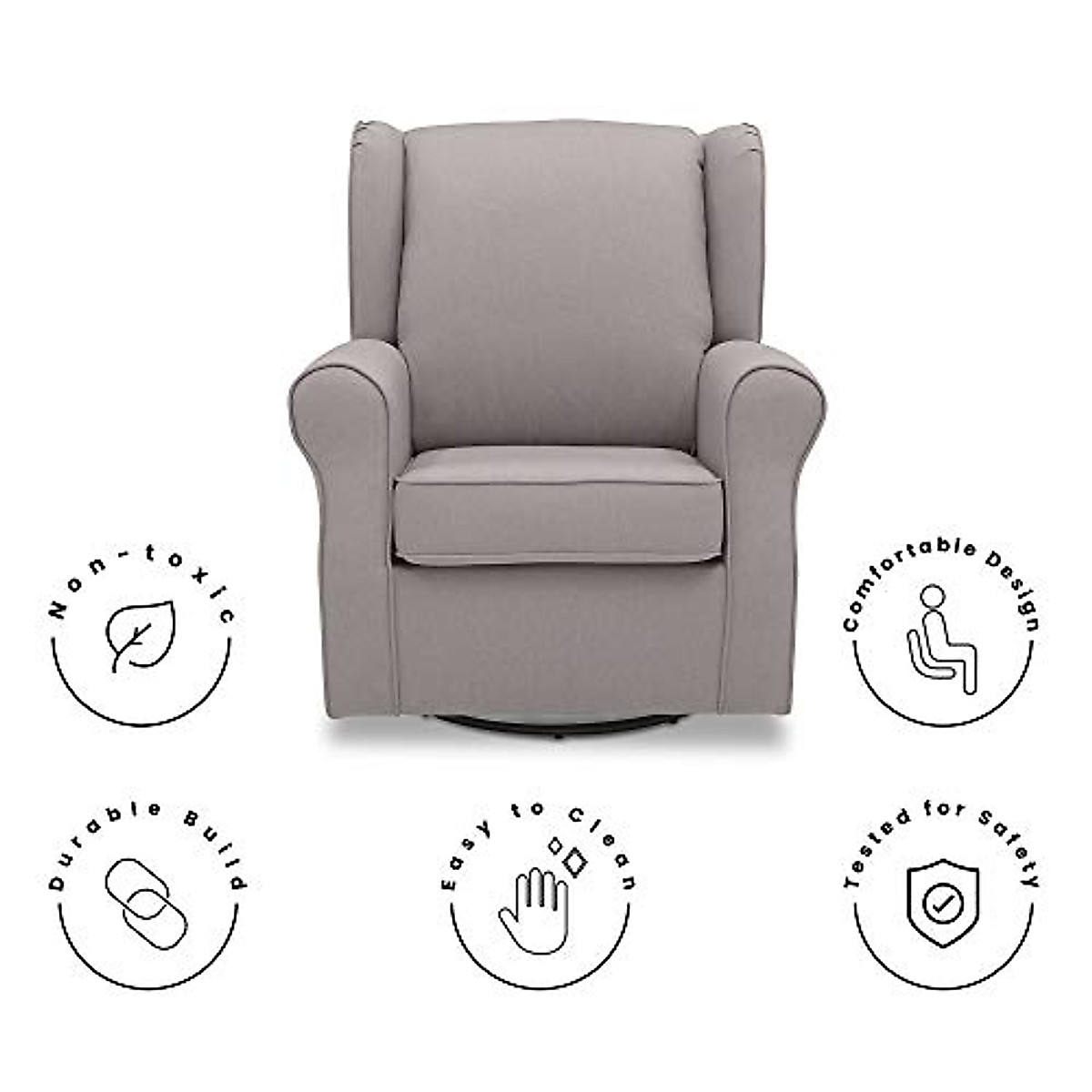 Delta Children Reston Nursery Glider Swivel Rocker Chair, French Grey