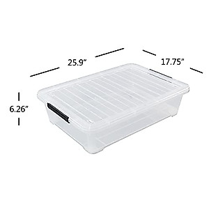 Minekkyes 4-Pack 40 Quart Large Plastic Under Bed Storage Bin, Underbed Box With Wheels/Lids, Clear