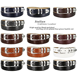 Brandon Italian Calfskin Genuine Leather Designer Golf Dress Belt 1-1/8"(30mm) Wide (Alligator Black, 40)