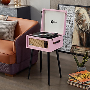 Arkrocket Discovery 3-Speed Bluetooth Record Player Retro Console Turntable with Built-in Speakers and Removable Legs (Pink)