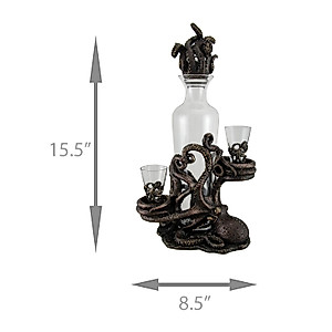 Octopus Spirit Decorative Antique Bronze Finish Statue and Glass Decanter Set