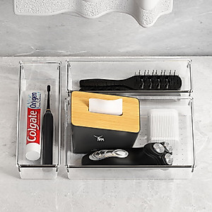 25 PCS Clear Plastic Drawer Organizer Set, Non-Slip/Crack Bathroom Vanity Drawer Organizer Trays Dividers, Versatile Storage Bins for Makeup, Jewelry and Office, Desk, Bathroom, Bedroom, Kitchen